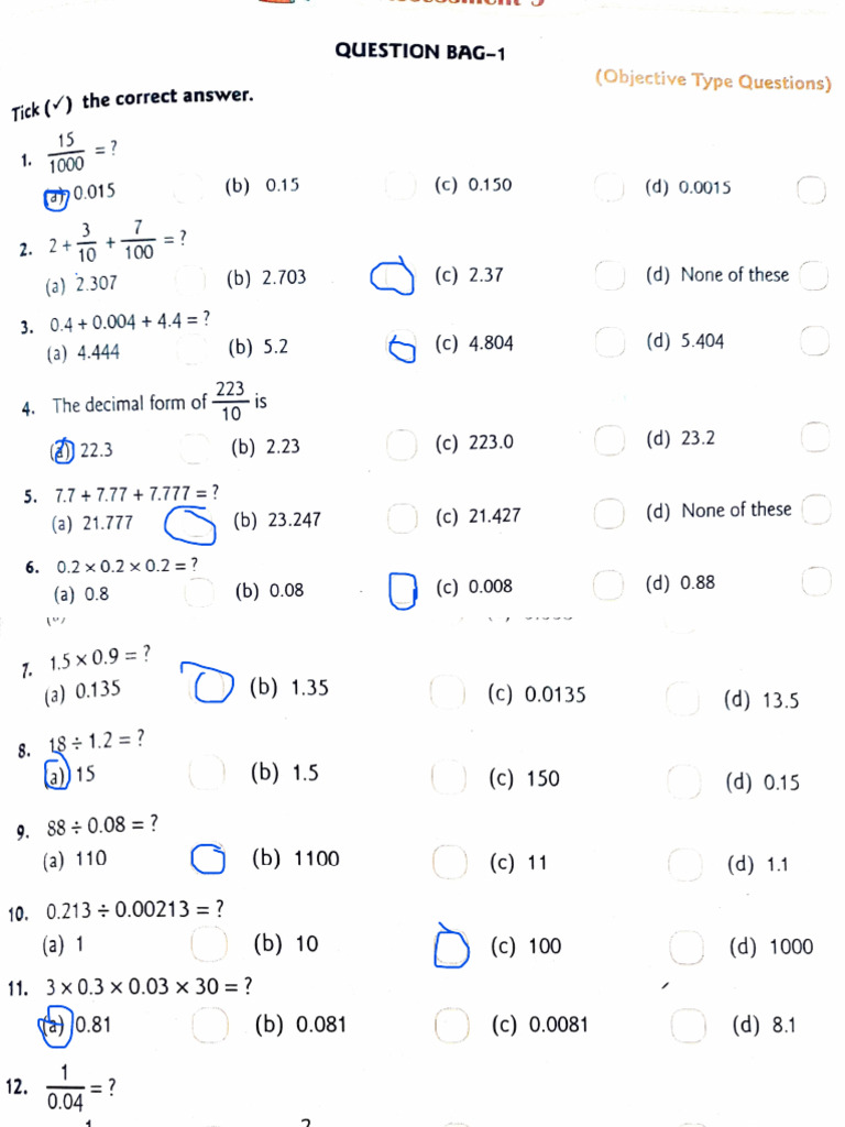 Decimals Grade 5 Question Bag | PDF