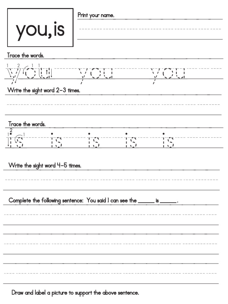 Sight Words Worksheet You Is2 | PDF