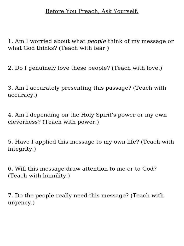 7 Questions To Ask Before You Preach | PDF