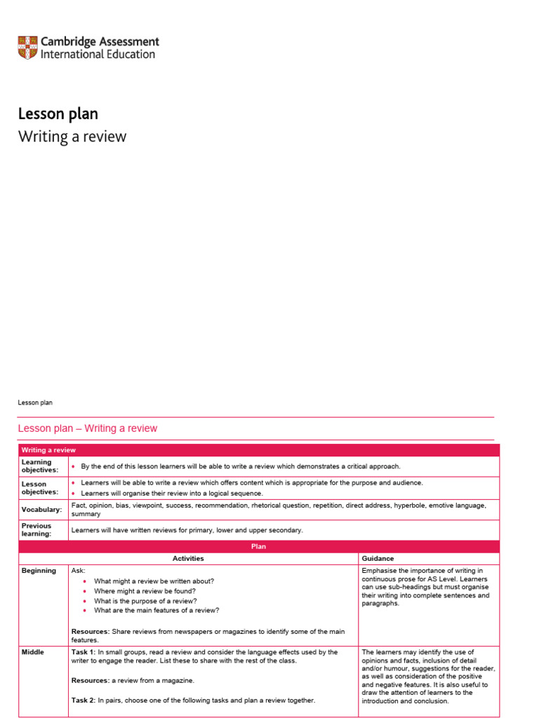 AAS Review Writing Lesson Plan | PDF | Lesson Plan | Learning