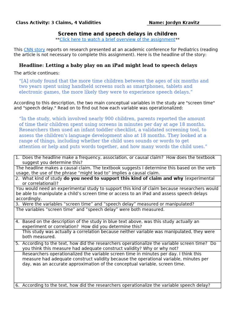 1 3 Claims 4 Validities Activity - Final | PDF | Validity (Statistics) | Experiment