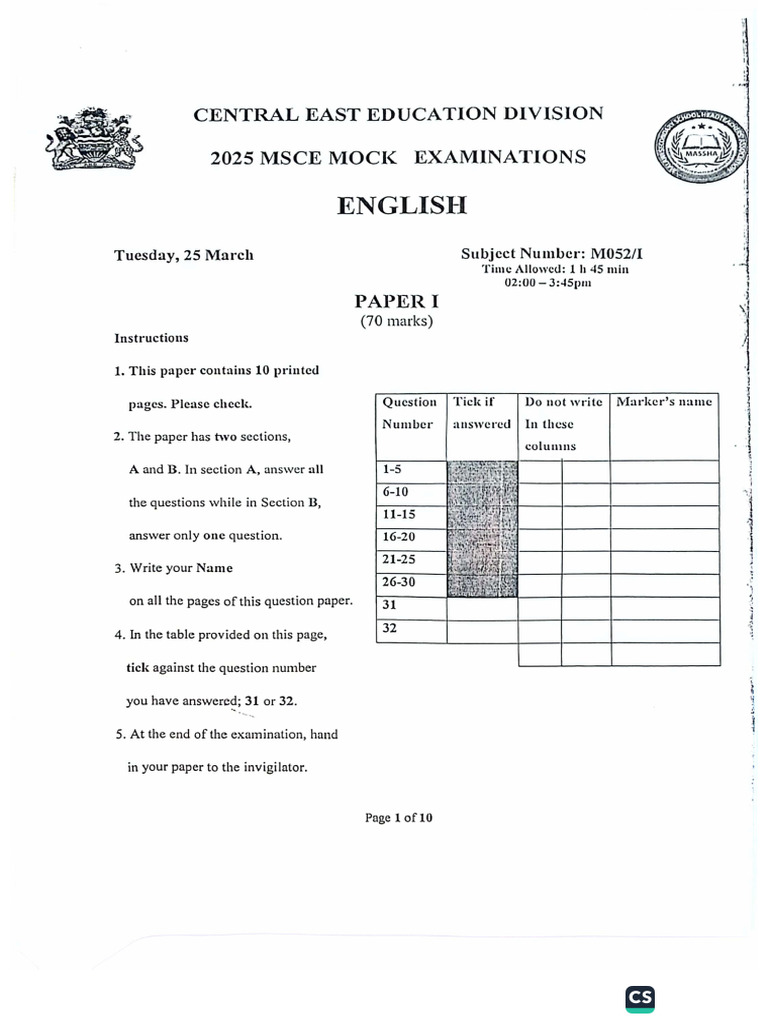 2025 English P1 CEED | PDF
