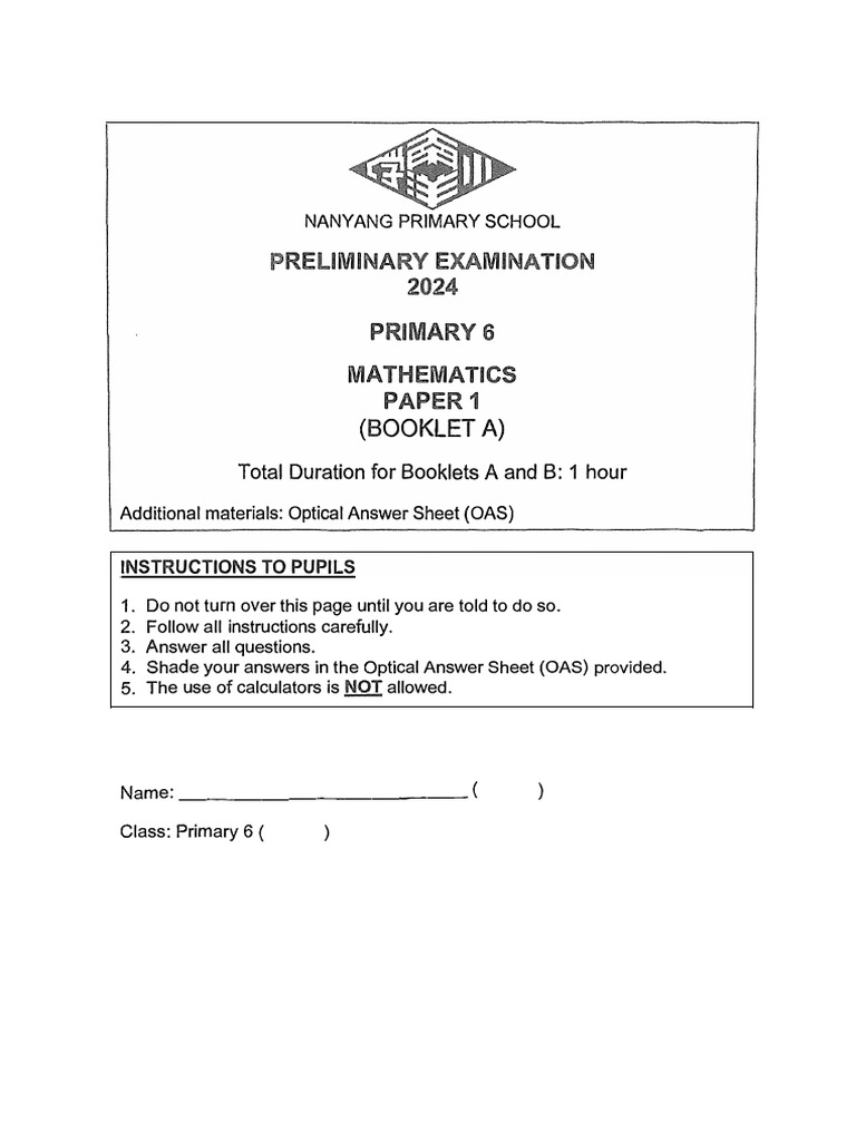 2024 P6 Maths Prelim Exam Nanyang | PDF | Mathematics | Educational Stages