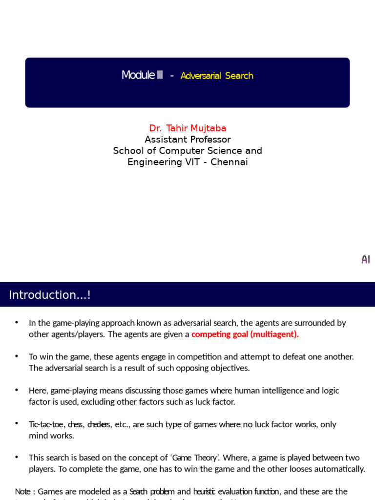 Adversarial Search in Game Theory | PDF | Theoretical Computer Science | Algorithms