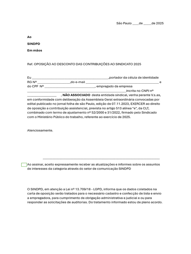 Oposição à Contribuição Sindical 2025 | PDF