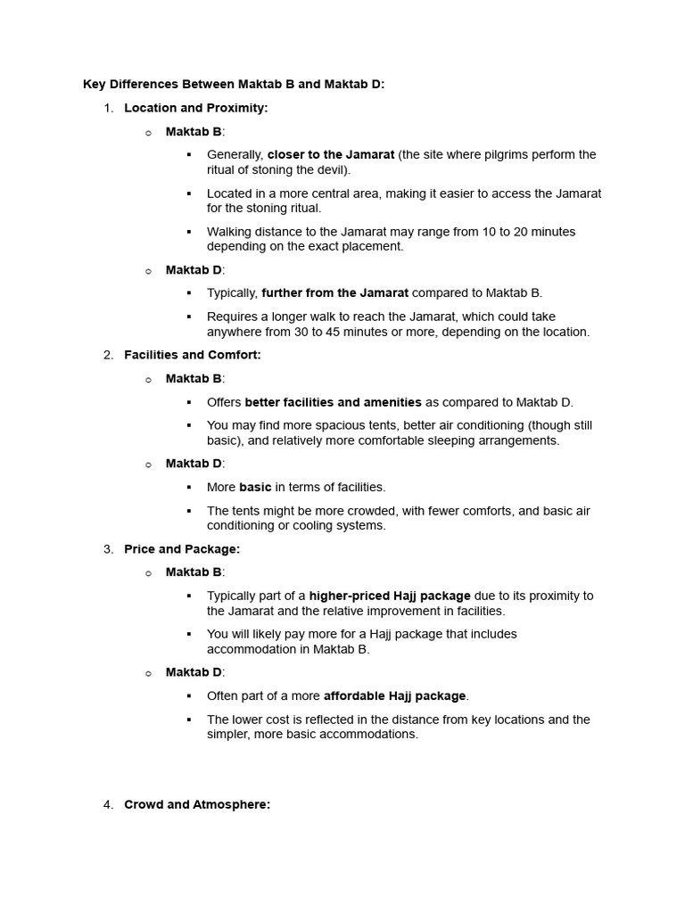Key Differences Between Maktab B and Maktab D 1 (1) | PDF | Hajj