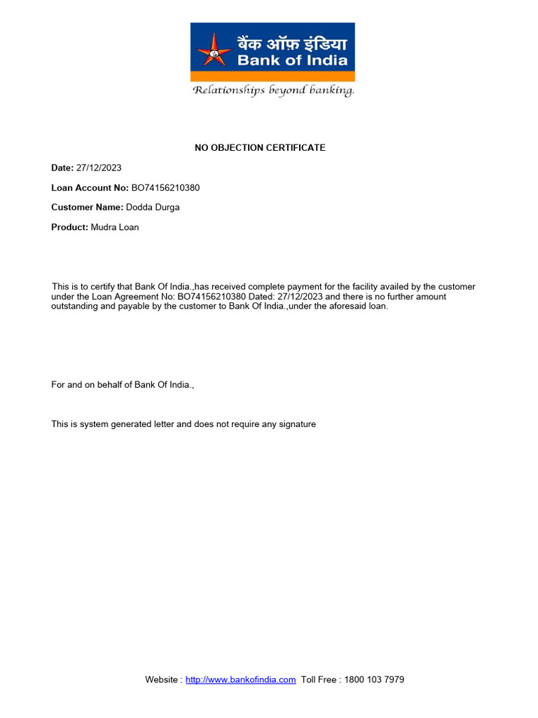 No Objection Certificate | PDF