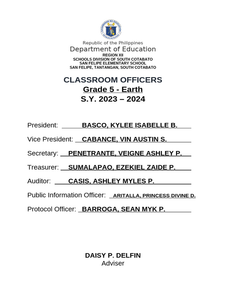 Classroom Officer Earth | PDF