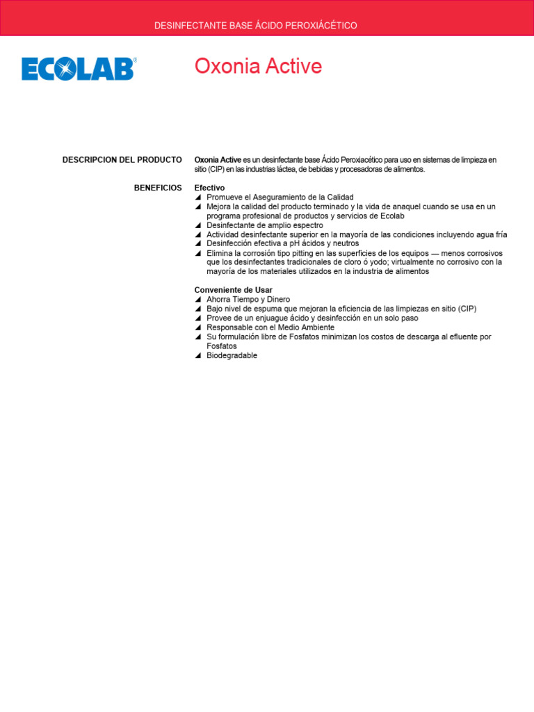 Oxonia Active Tech Sheet MX Spanish 2018 | PDF