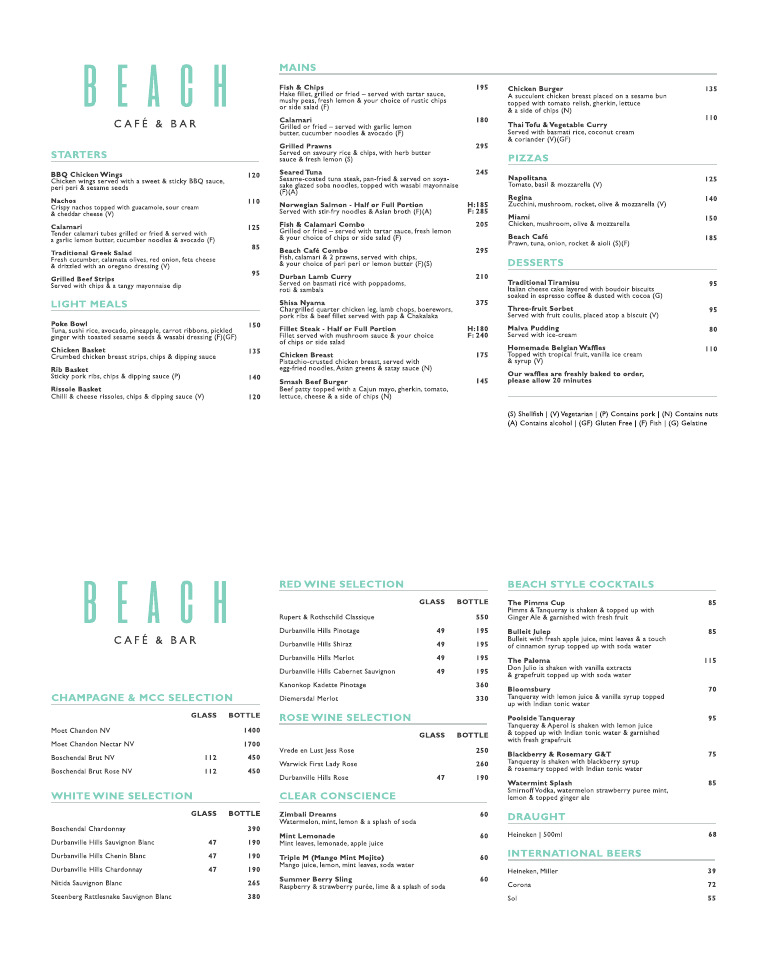 Beach Café and Bar Menu 2019 | PDF