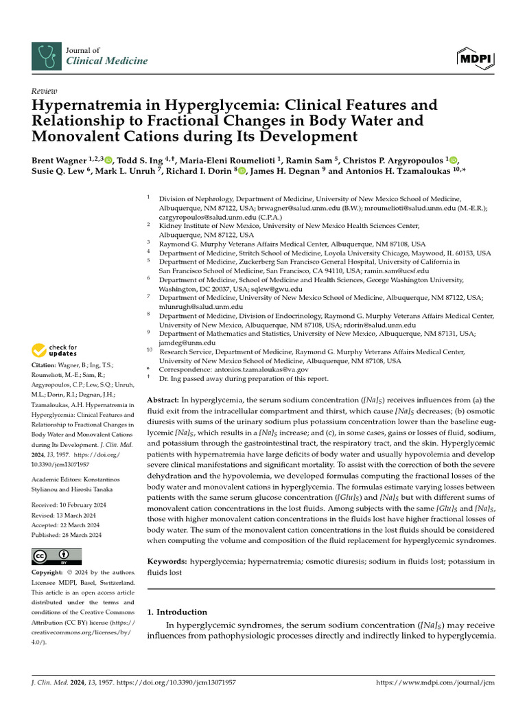 Hypernatremia in Hyperglycemia | PDF | Hyperglycemia | Sodium