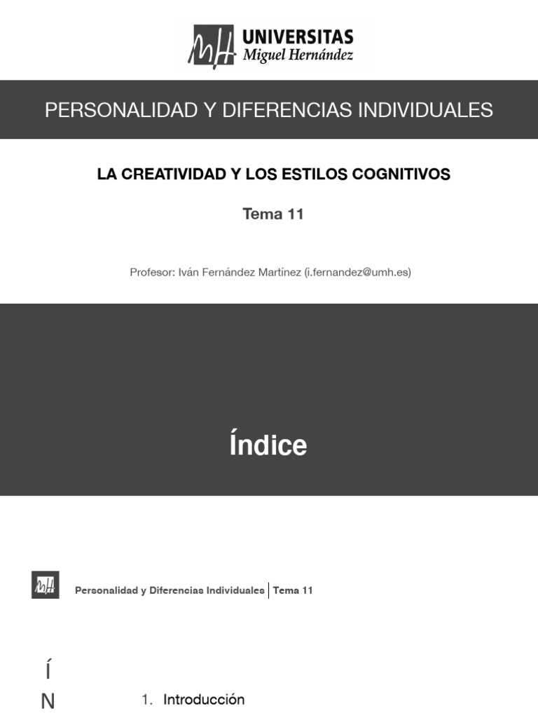 Tema 11. La Creatividad y Los Estilos Cognitivos | PDF | Creatividad | Inteligencia