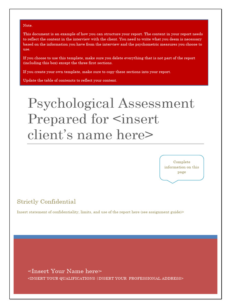 Psychological Assessment Template | PDF | Psychological Evaluation ...