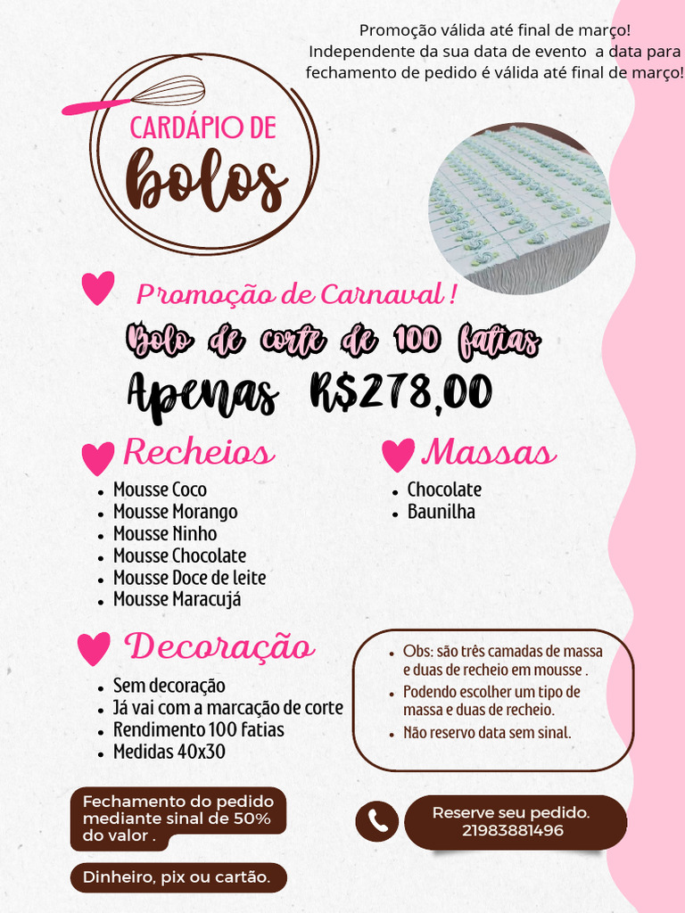 Cardápio de Bolos Moderno Rosa Marrom Menu - 20250223 - 141317 - 0000 | PDF