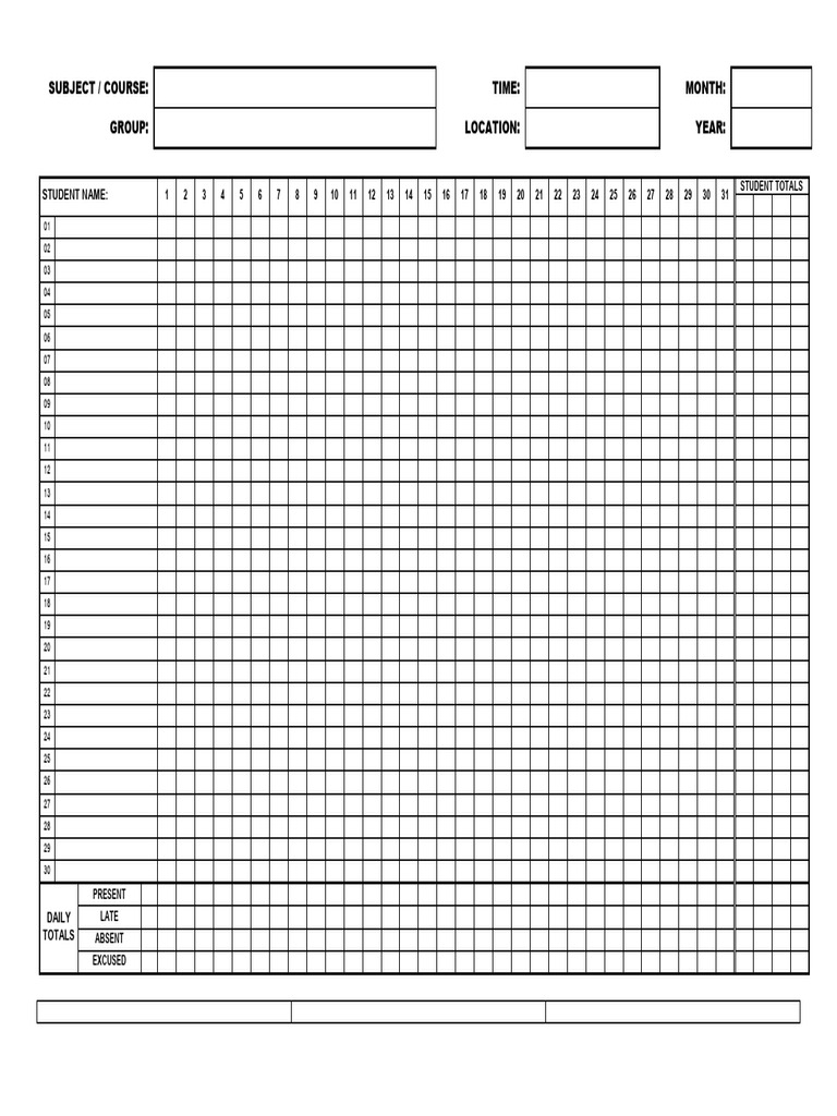 Student Attendance Record Template Pdf