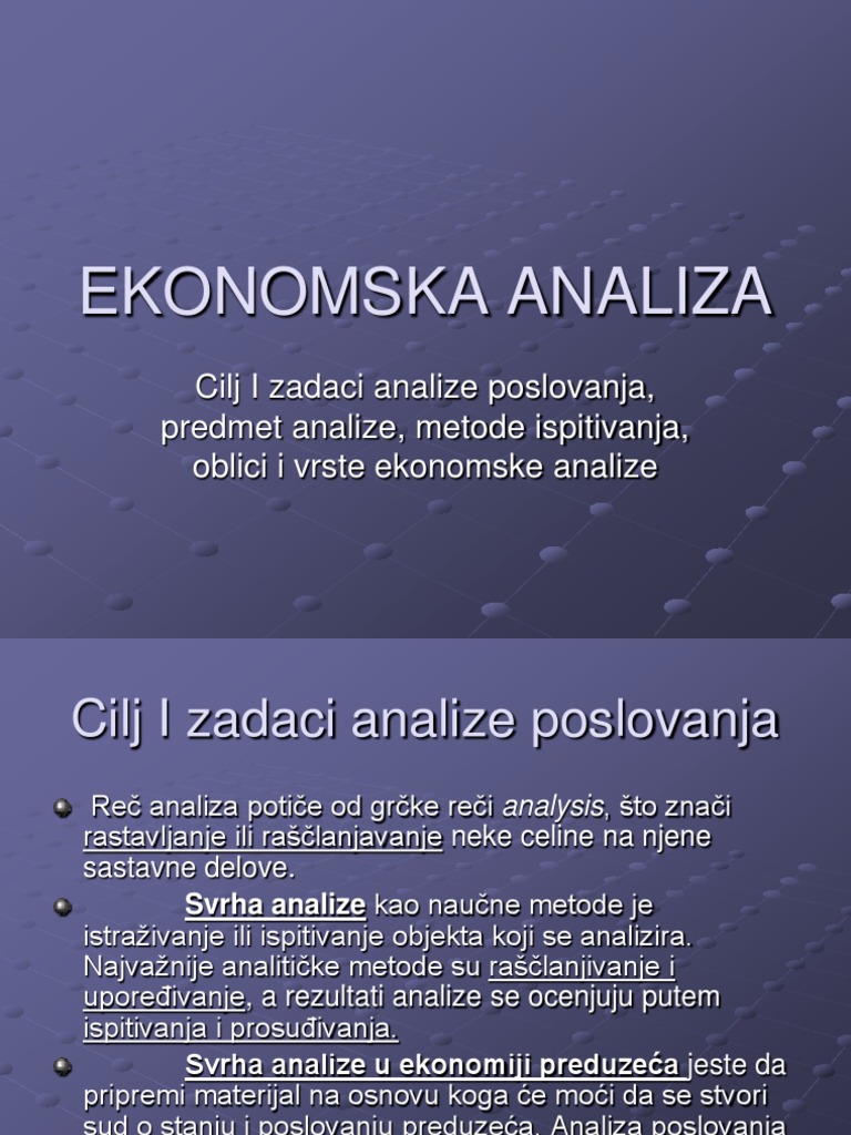 Cilj I Zadaci Analize Poslovanja Predmet Analize Metode Analize Oblici ...