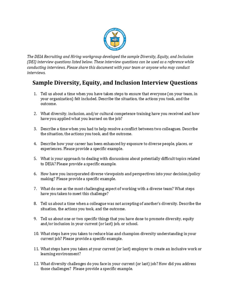 Sample DEI Interview Questions | PDF | Learning | Human Communication
