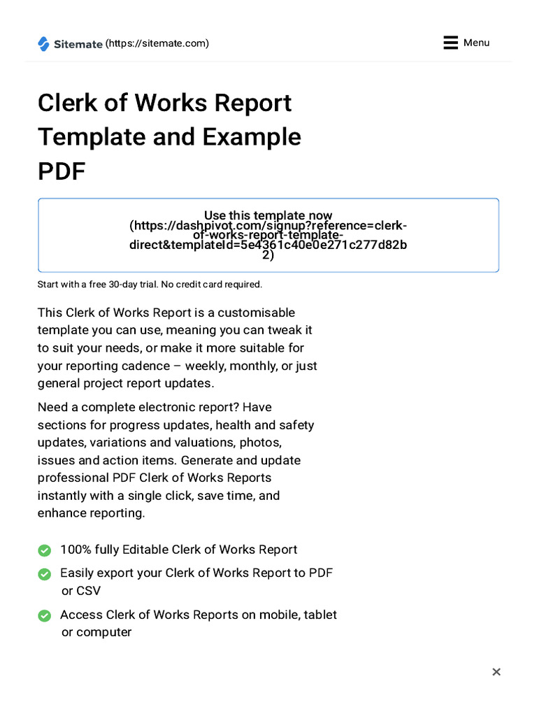 Clerk of Works Report Template (Weekly, Monthly, Project Report | PDF ...