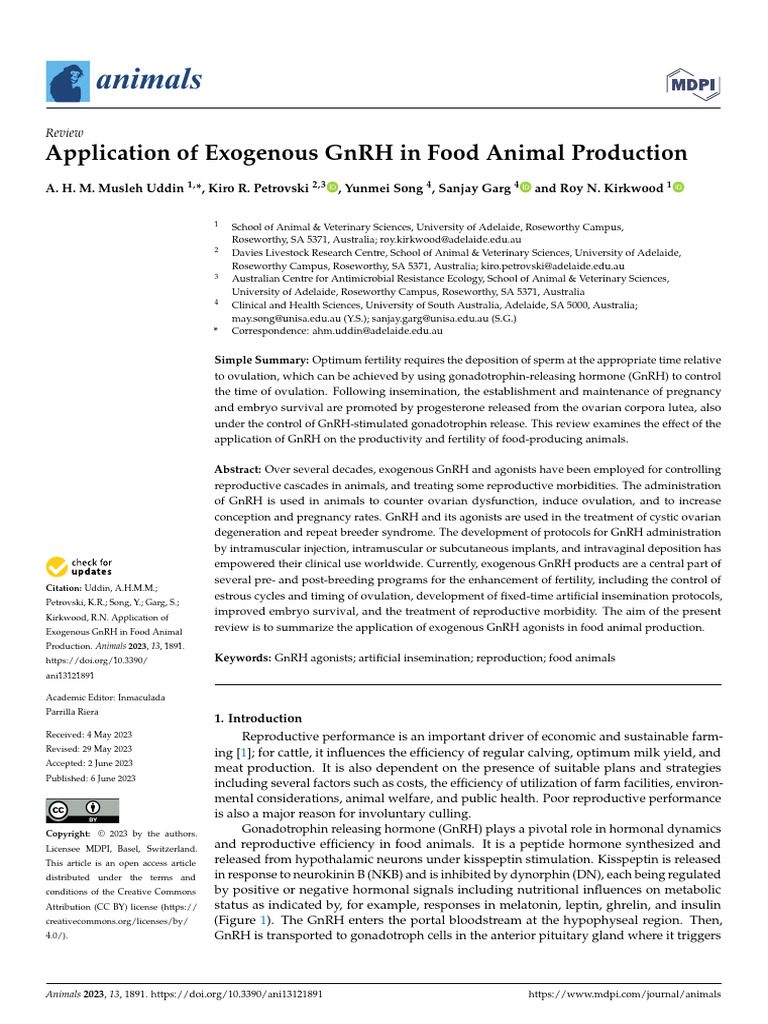 Application of Exogenous GnRH in Food Animal Production (1) | PDF ...
