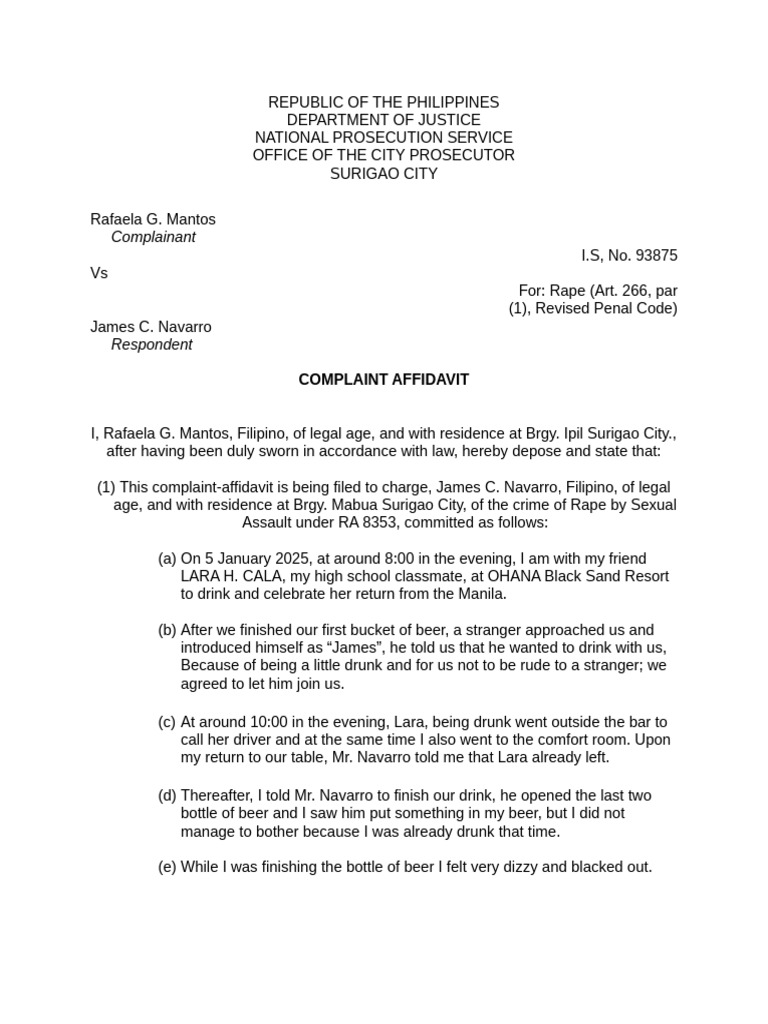 Affidavit of Complaint Bscrim 3-K | PDF | Rape | Sexual Abuse