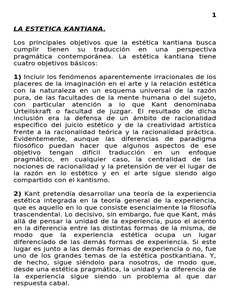 Resumen de la estética kantiana | PDF | Immanuel Kant | Experiencia