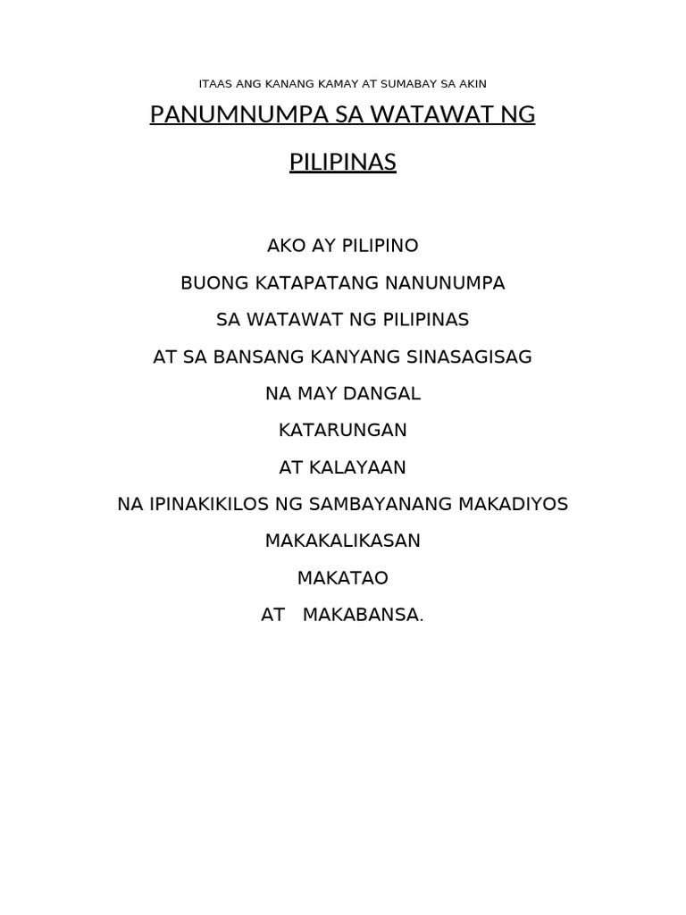 Panunumpa Sa Watawat NG Pilipinas 1 2 | PDF