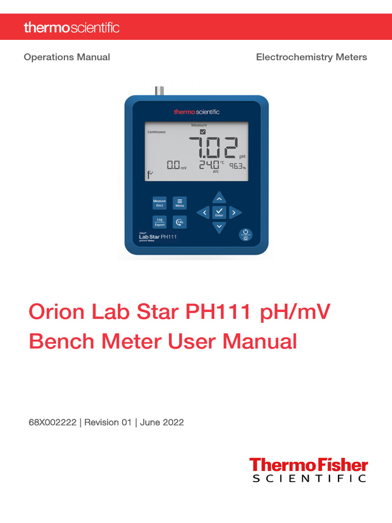 Orion Lab Star PH111 PH Meter Manual 68X002222 Rev01 | PDF | Ph | Calibration