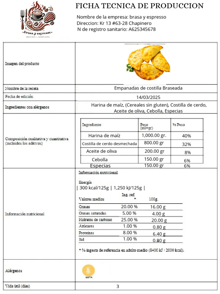 Fichas Tecnicas de Produccion | PDF | Ingredientes de comida | Alimentos