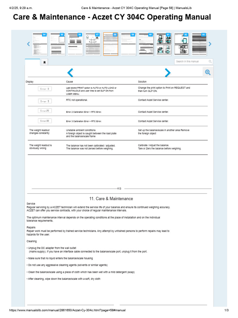 Care & Maintenance - Aczet CY 304C Operating Manual (Page 58 ...
