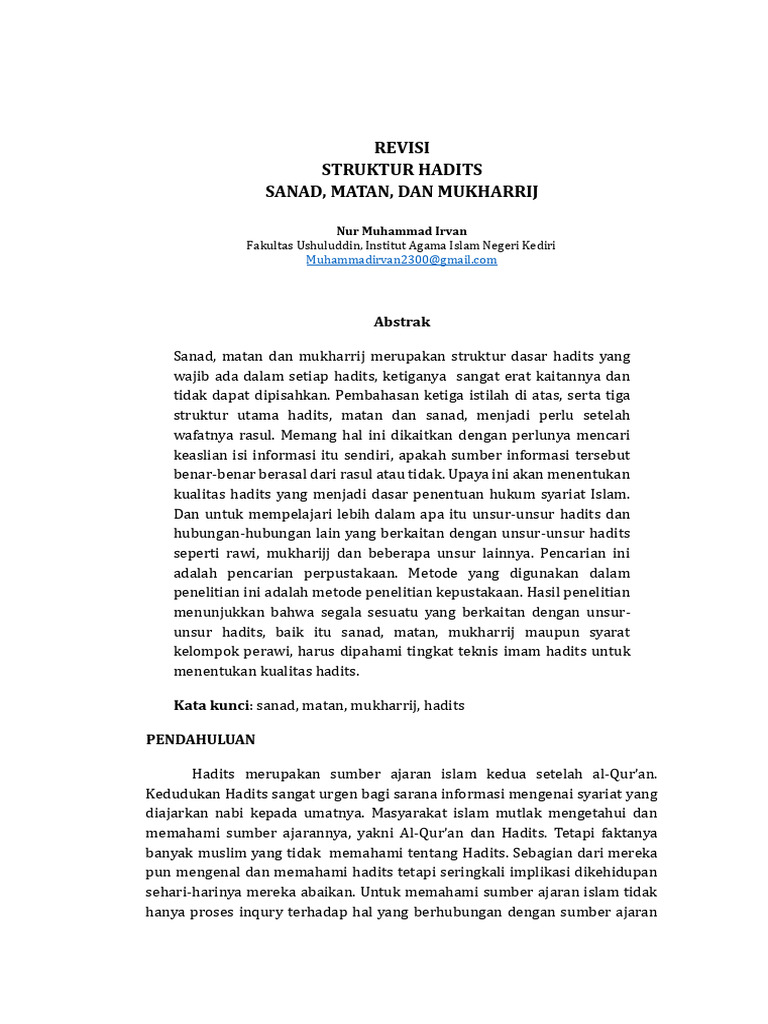Revisi Studi Hadits (Struktur Hadits Nur Muhammad Irvan) | PDF