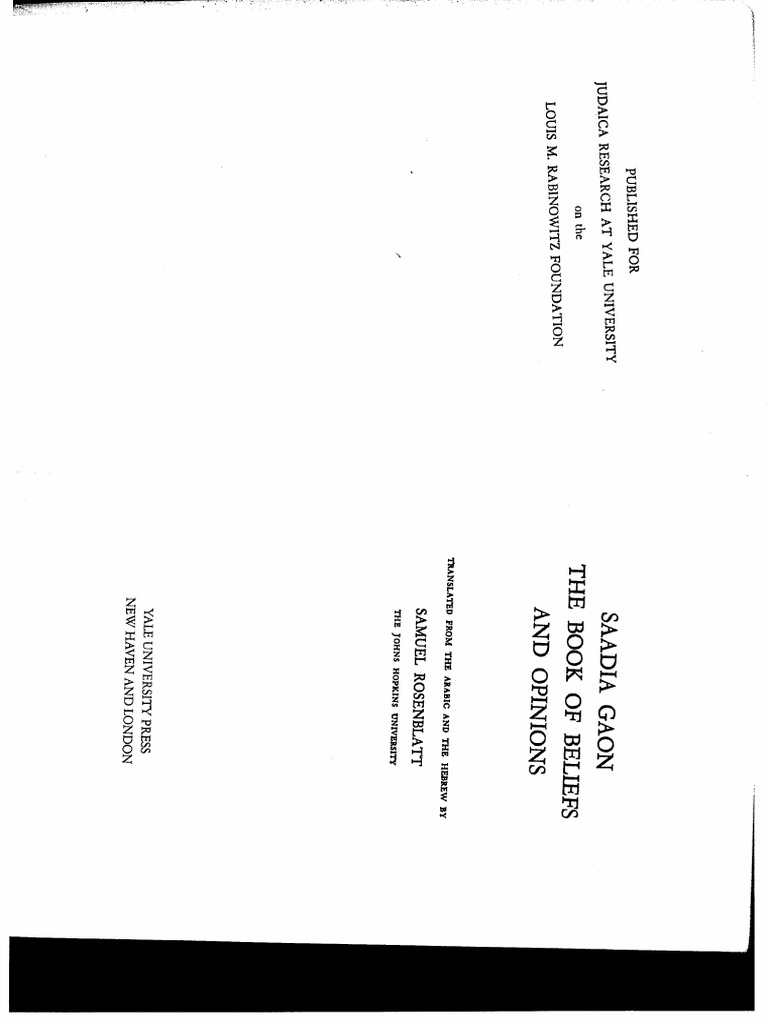 Saadia Gaon - The Book of Beliefs and Opinions | PDF