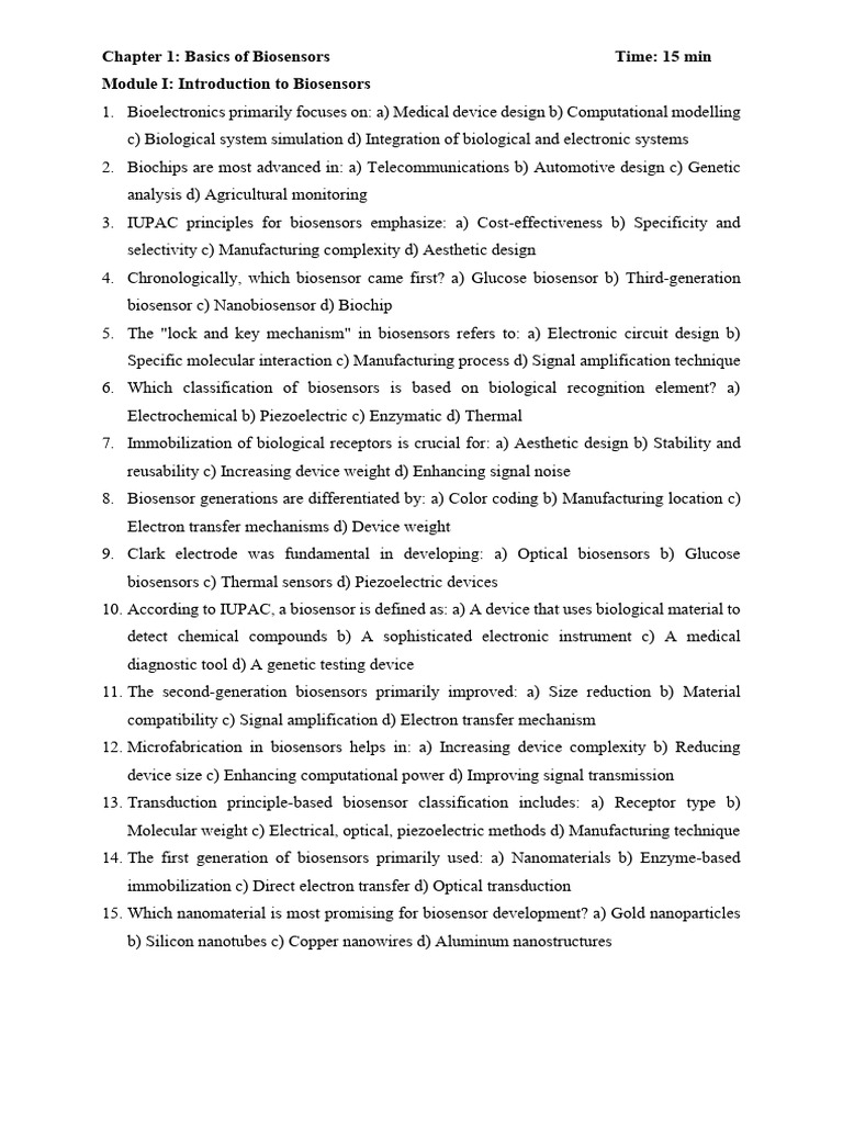 MCQ_Ch-1_M-I | PDF | Biosensor | Physical Sciences