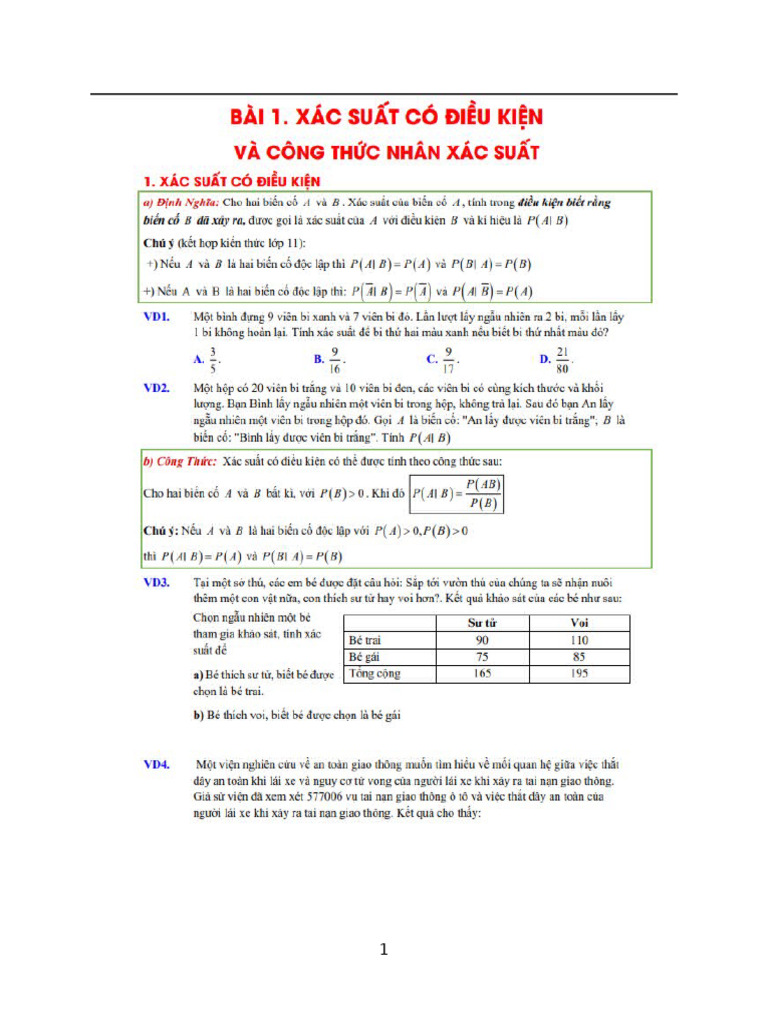Bai 1 Xac Suat Co Dieu Kien | PDF