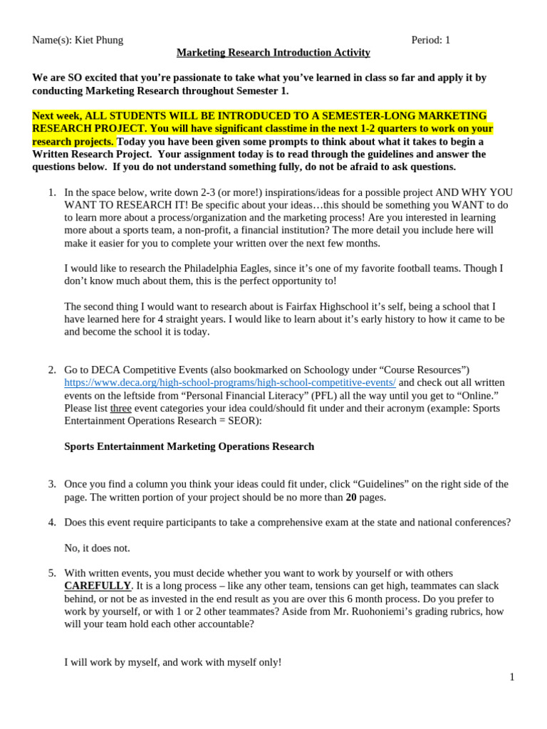 Marketing Research Project Guidelines | PDF