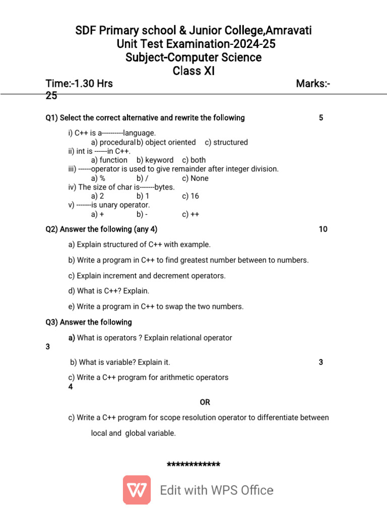 SDF Junior Collegeunit test2 (1) | PDF