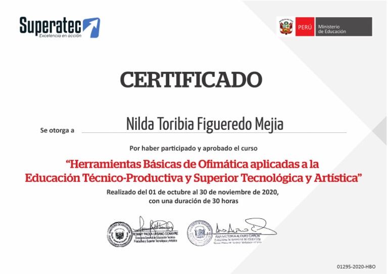 Certificado de Ofimatica 2020 | PDF