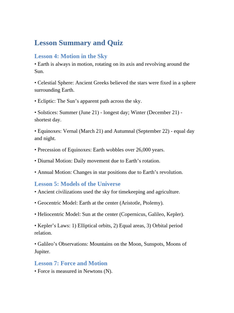 Lesson Summary Quiz | PDF