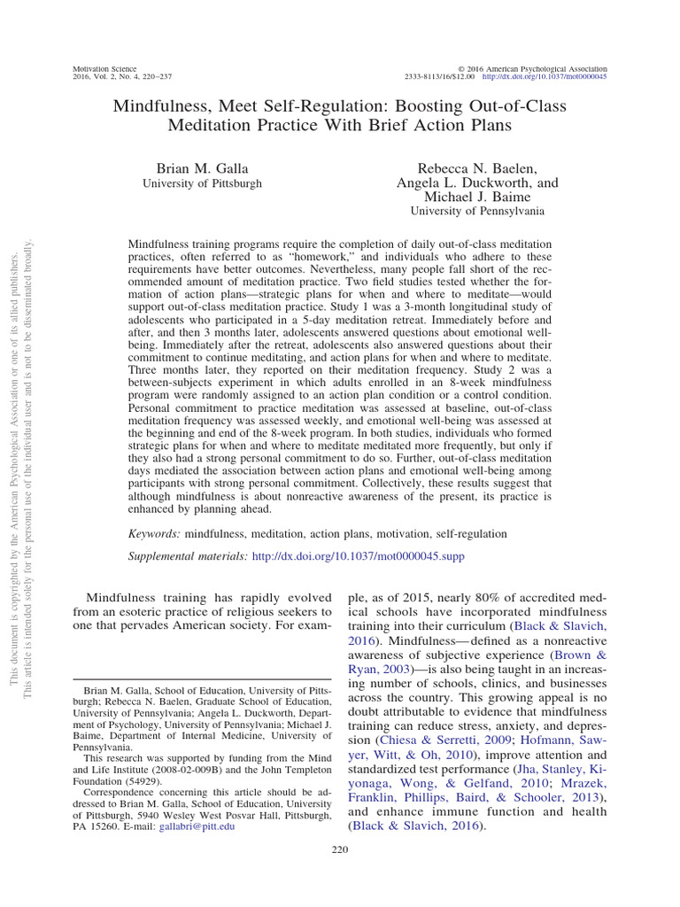 Galla 2016 Mindfulness Meet Self Regulation | PDF | Mindfulness | Meditation