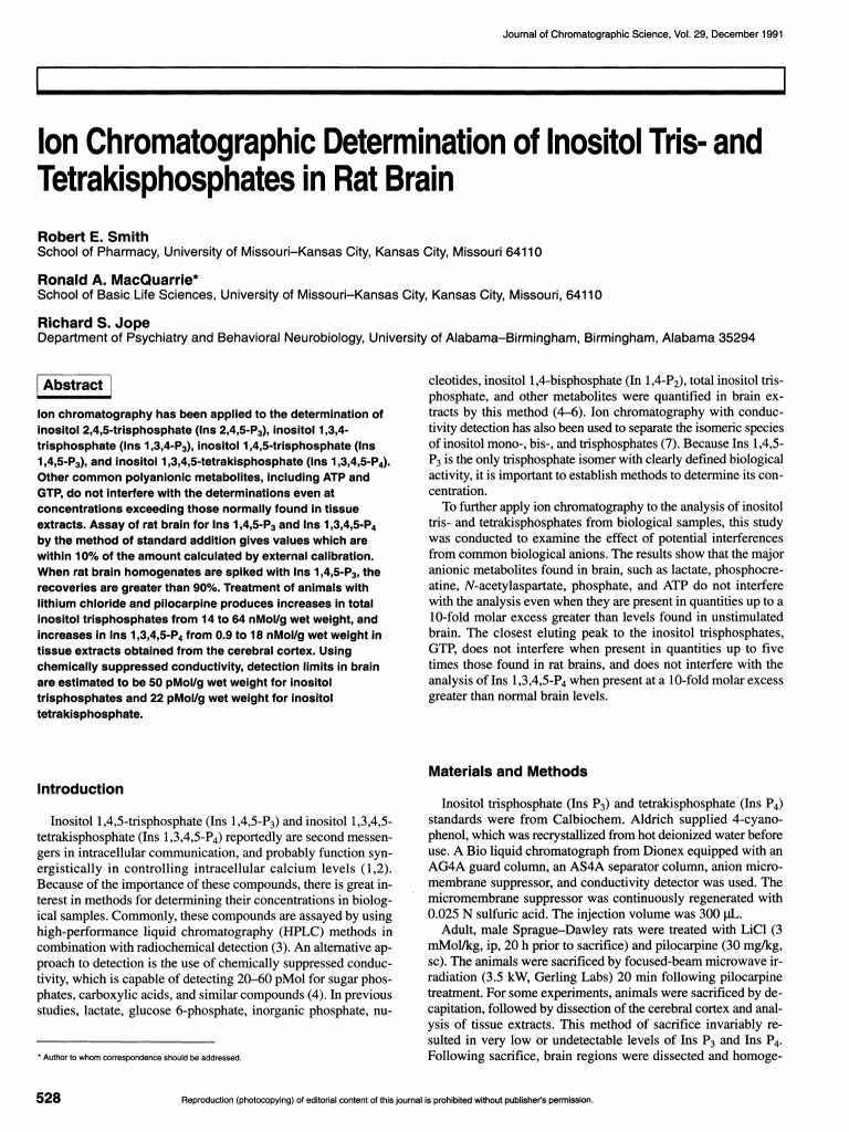 Ion Chromatographic Determination of Inositol Tris- and | PDF | Chromatography | Elution