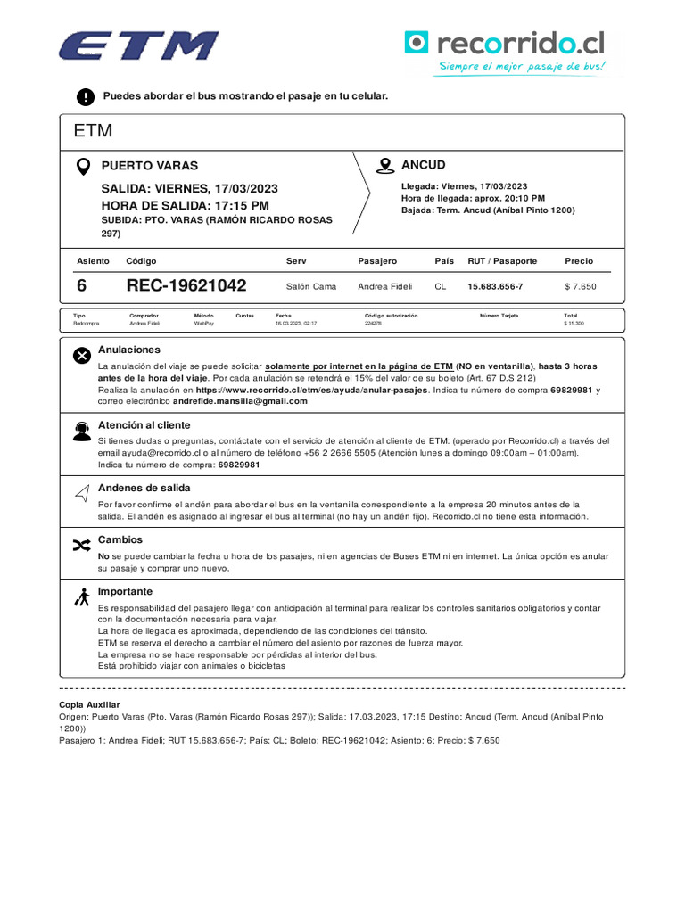 Información sobre Pasajes ETM | PDF