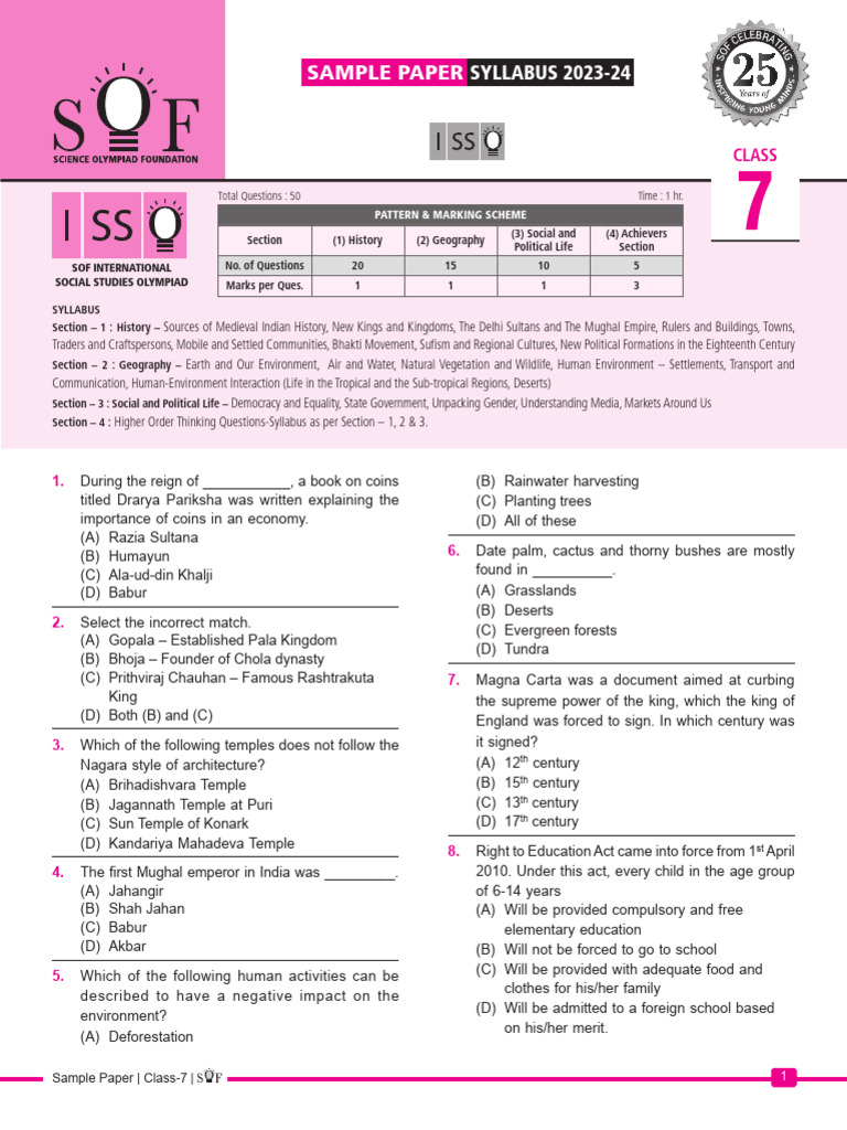 Isso Sample Paper Class-7 | PDF