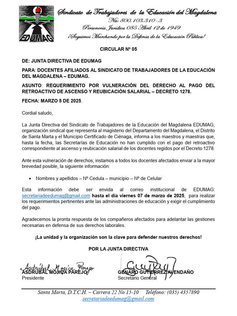 CIRCULAR No 05 DE MARZO 05 DE 2025 | PDF