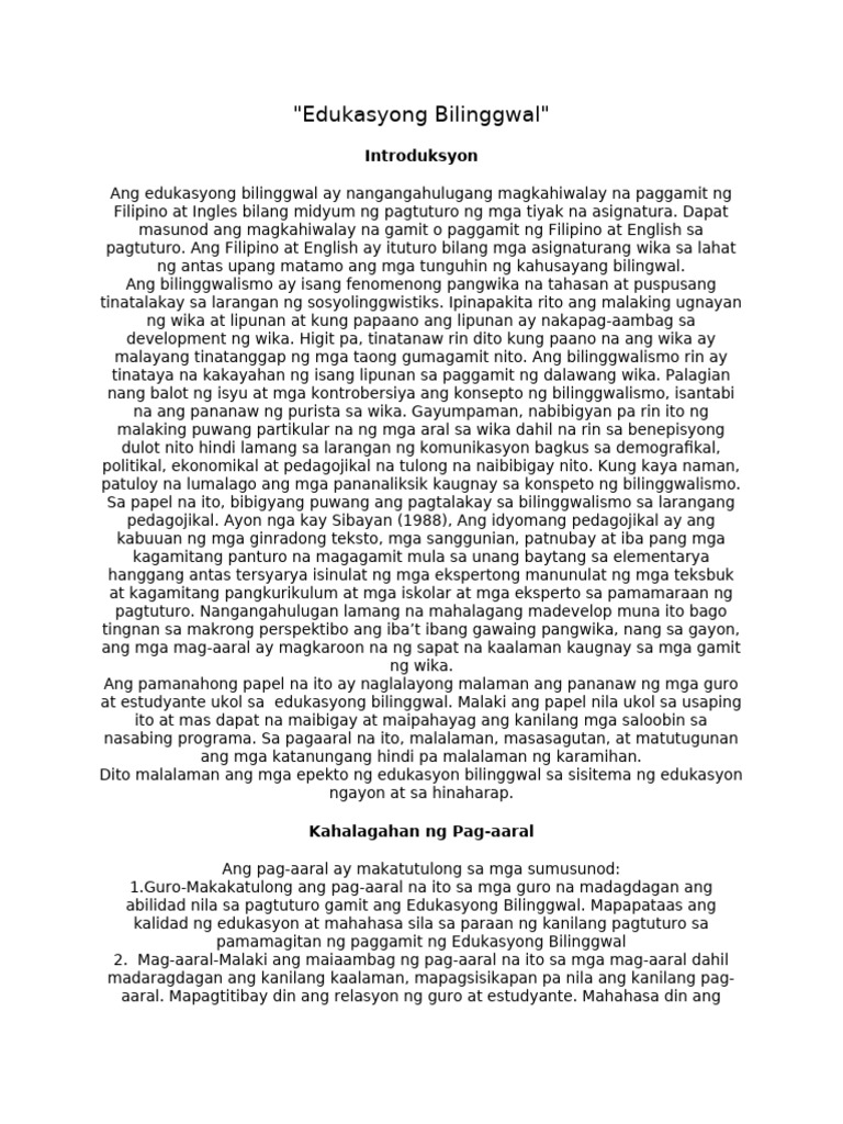 Edukasyong Bilinggwal by Jomar Loreca | PDF