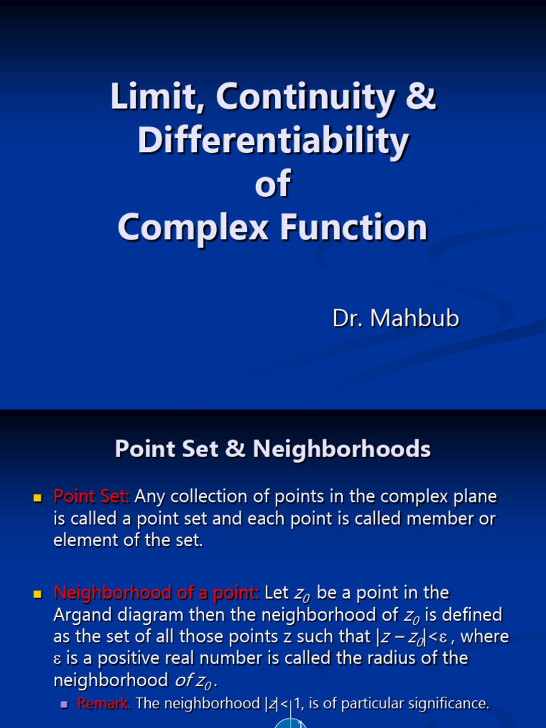 Limits and Continuity in Complex Functions | PDF | Calculus | Topology