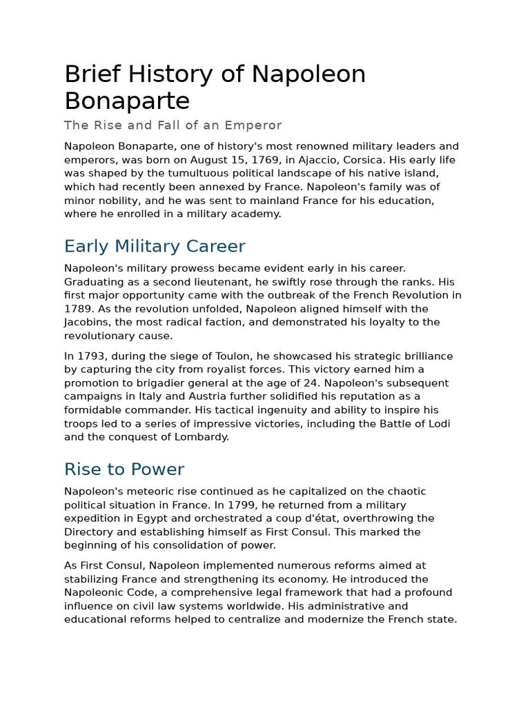 Brief History of Napoleon Bonaparte | PDF | Napoleon | First French Empire