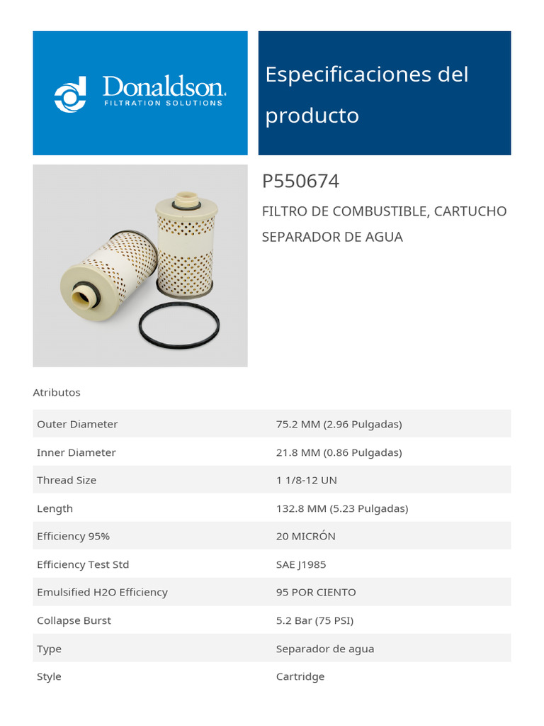 FILTRO ELEMENTO DE COMBUSTIBLE P550674 PF10 24043 | PDF