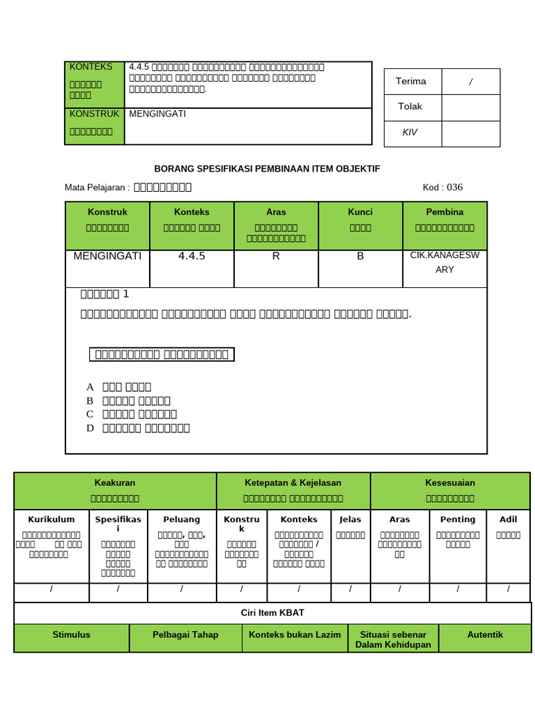 9) Latihan Pembinaan Item Objektif Bahasa Tamil SR | PDF