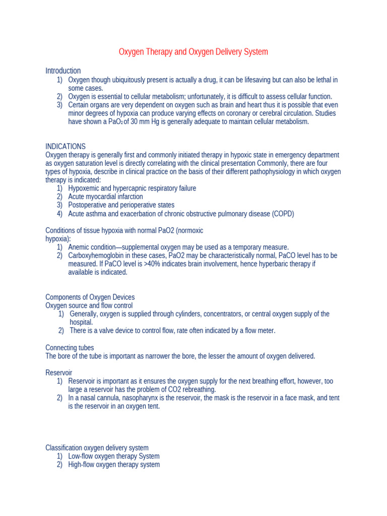 Oxygen Therapy and Oxygen Delivery System | PDF | Medical Specialties ...