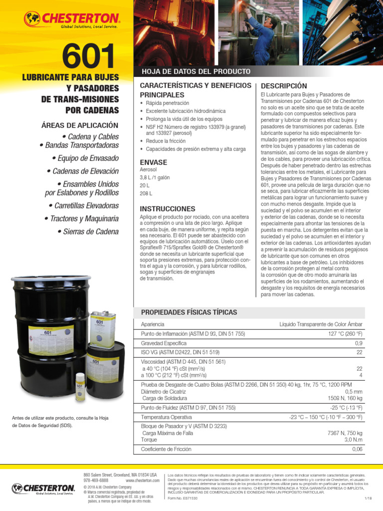HT 601 PDS Es | PDF | Lubricante | Ingeniería mecánica