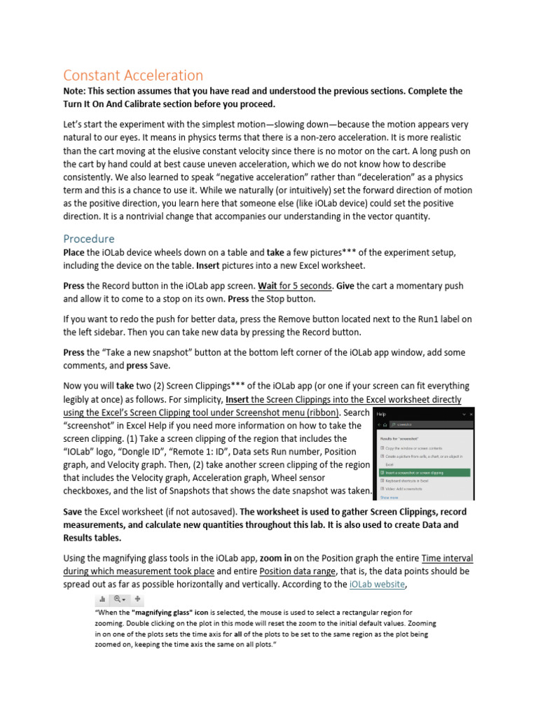 Lab 2 Kinematics Experiment 1 | PDF | Acceleration | Microsoft Excel